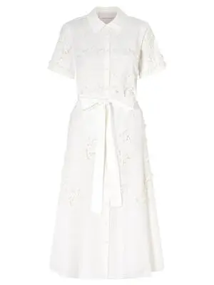 Carolina Herrera Belted Embroidered Cotton-blend Poplin Midi Shirt Dress - No