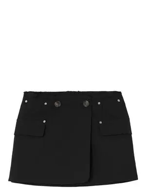 DION LEE Wrap-effect Embellished Frayed Wool-blend Mini Skirt - Black