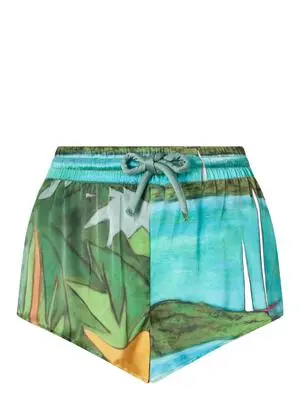 DONDE ESTEBAN Printed Silk-blend Satin Mini Shorts - Blue