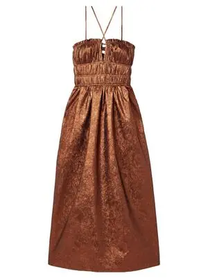 Ulla Johnson Seraphina Shirred Metallic Crinkled-taffeta Midi Dress - No