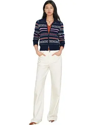 Fabrique Isla Fair Isle Cropped Polo Cardigan In Wool Blend - Blue