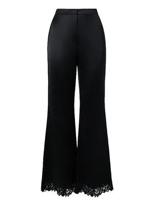 MALINA Marine Lace-hem High-rise Satin Trousers - Black