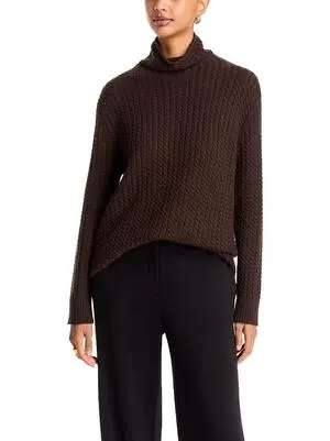 Lafayette 148 New York Cashmere Cable Knit Stand Collar Sweater - Truffle
