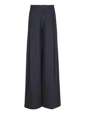 Balmain Wide Pinstripe Wool Pants - Black