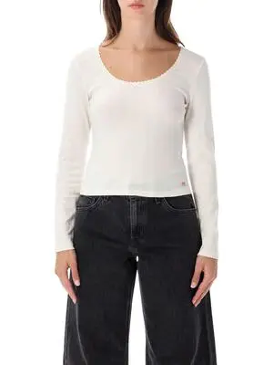 LEVI'S Lace-trim Ribbed Long Sleeve Top - Bianco