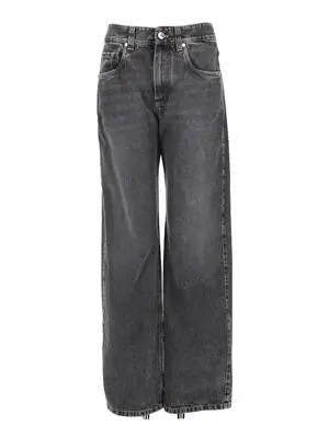 Brunello Cucinelli Brunello Cucinelli Women's Contemporary Loose Denim Pants With Monile Trim Grey