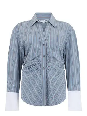 Veronica Beard Veronica Beard Striped Long-Sleeve Shirt With Contrast White Cuffs Blue