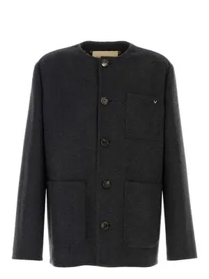 Valentino Garavani Valentino Garavani Men Graphite Wool Coat Multicolor