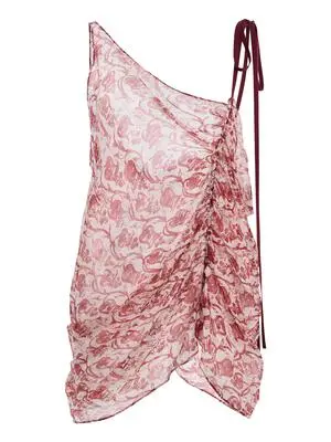 MEL USINE Vivianne Silk-blend Draped Asymmetrical Top - Print