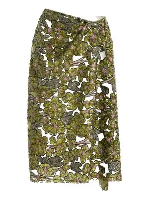 PRABAL GURUNG Floral Sequin Embroidered Tulle Hand-Draped Sari Overlay Skirt