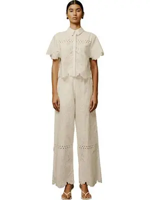 Agua Bendita Tota Broderie Anglaise Cotton Wide-leg Pants - White