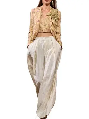 Ralph Lauren Hewitt Striped Cotton-linen Wide-leg Pants - Stripe