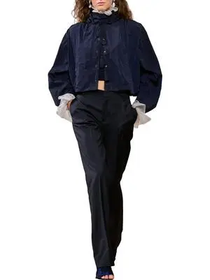 Ralph Lauren Ruffled Silk-cashmere Top - Navy