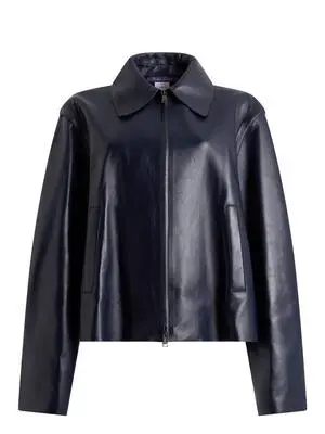 Ralph Lauren Levine Collared Leather Jacket - Navy