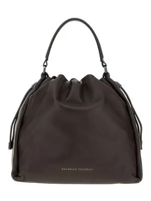 Brunello Cucinelli Italian Leather Handbag With Shoulder Strap, 28 X 25 X 15 Cm - Brown