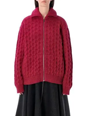 Prada Cable Knit Zip-up Cardigan - Raspberry