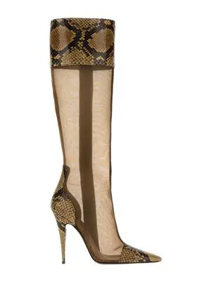 Saint Laurent Mesh And Leather 77 Boots With 11 Cm Heel - Multicoloured
