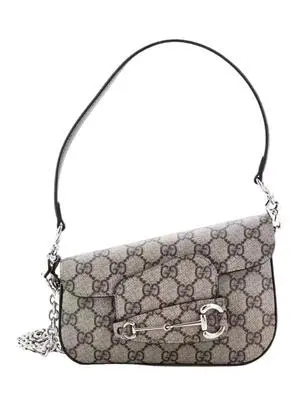 Gucci Horsebit 1955 Asymmetric Gg Coated Canvas Mini Shoulder Bag - Brown