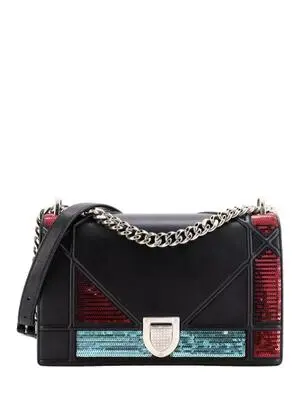 Dior Diorama Flap Bag Sequin Embellished Lambskin Medium Crossbody Bag - Black