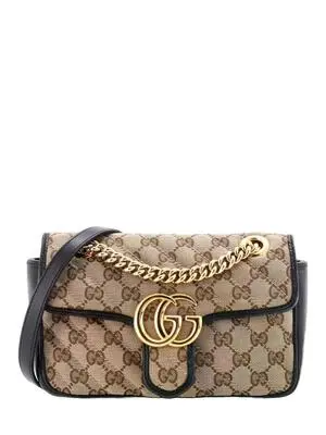 GUCCI Gg Marmont Flap Bag Diagonal Quilted Gg Canvas With Leather Small Shoulder Bag