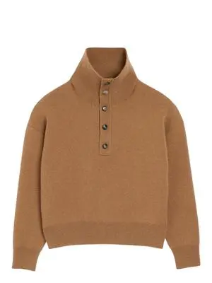AMI Paris Buttoned Funnel-neck Knitted Sweater - Camel