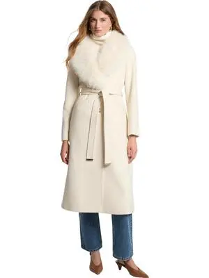 Michael Kors Faux Fur Trim Wool Blend Coat In - Size Xxs By Natural