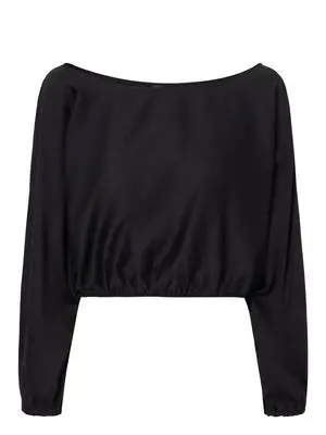 LESET Yoko Cropped Gathered Cotton-poplin Top No