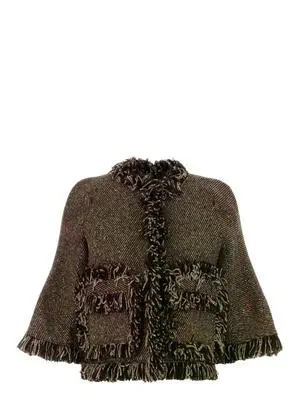 Sacai Fringed Tweed Jacket - Brown