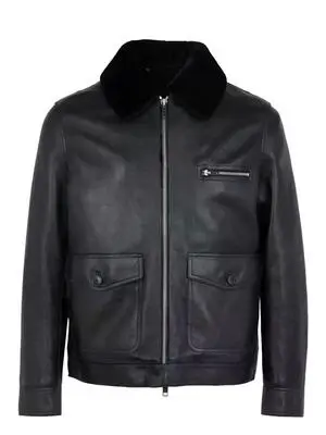 YVES SALOMON Shearling-collar Leather Jacket - Black