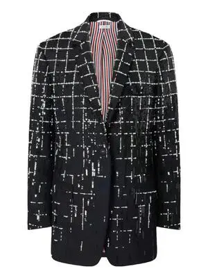 Thom Browne Windowpane Sequin-embellished Blazer - Black