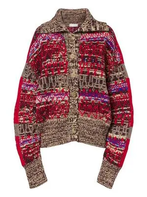 Dries Van Noten Oversized Wool And Cashmere Jacquard Cardigan Multicoloured