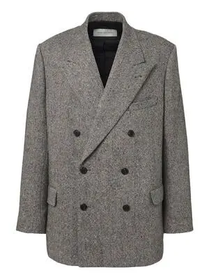 Dries Van Noten Checked Double-breasted Wool Blazer - Grey