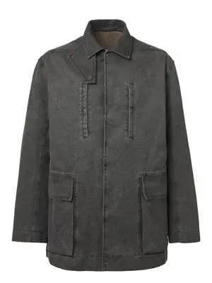 Rick Owens Collared Mac Coated Cotton Canvas Jacket - Grey
