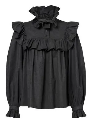 Chloé Ruffled Wool And Cashmere Flannel Blouse - Grey