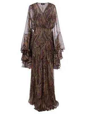 Etro Paisley Ruffled Silk-blend Crêpon Maxi Dress - Multicoloured