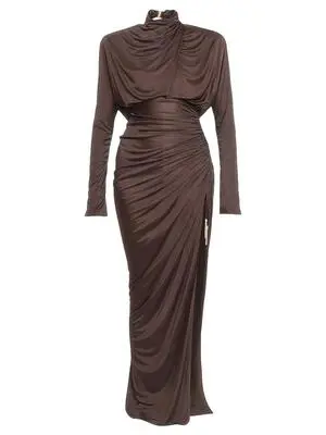 Balmain Long Jersey Dress - Brown