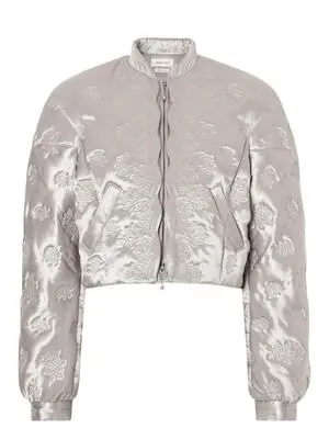 Alexander McQueen Cropped Padded Floral-embroidered Satin Jacket - Silver