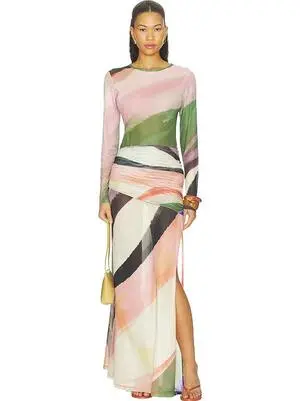 WITH HARPER LU With Harper Lu Wrap Mesh Maxi Dress In Multi.