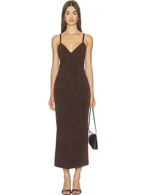 Bardot Estine Faux Suede Midi Dress In Chocolate - Dark Choco