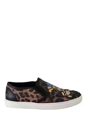 DOLCE & GABBANA Leopard-print Cartoon-appliqué Sneakers