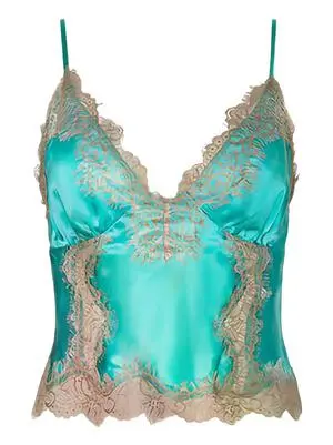 L'Agence Kimber Lace-trim Silk Top Blue
