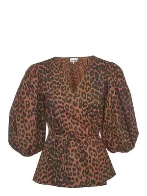 GANNI Leopard-print Wrap Top