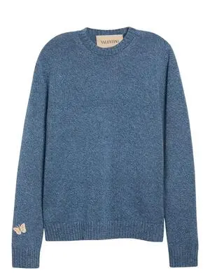 Valentino Garavani Butterfly Embroidered Wool Mouline Sweater - Light Blue