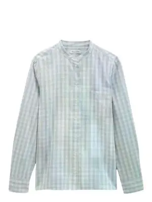 Marc O'polo Gingham-check Band-collar Blouse - Blue