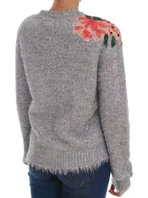 Dolce & Gabbana Floral-appliqué Metallic Cardigan - Silver