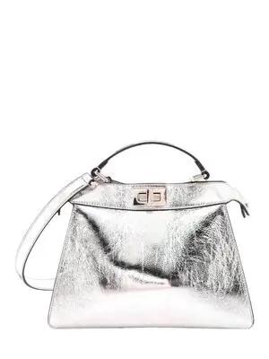 Fendi Peekaboo Iseeu Bag Metallic Leather Small Shoulder Bag Silver