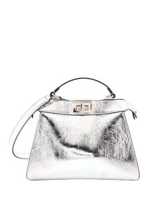 Fendi Peekaboo Iseeu Bag Metallic Leather Small Shoulder Bag Silver