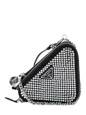 Prada Triangle Double Pouch Crystal Embellished Satin Mini Crossbody Bag - Black