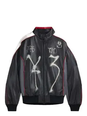 Y3 Chito Graphic Leather Biker Jacket - Black