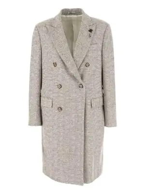 LARDINI Double-breasted Herringbone-tweed Coat